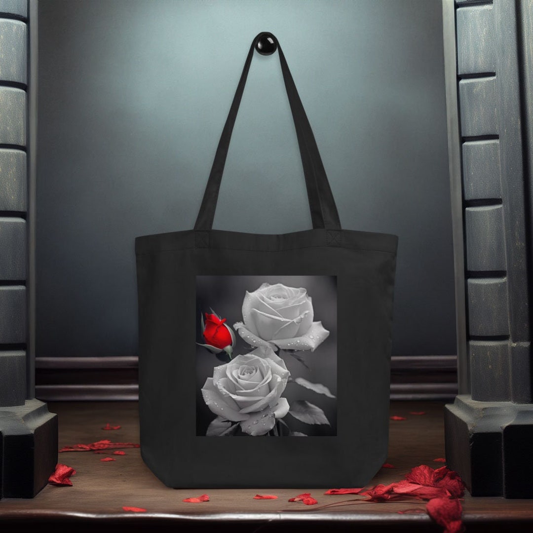 Black Tote Bag, Roses Tote Bag, Gothic Style Tote Bag, Goth Tote Bag ...