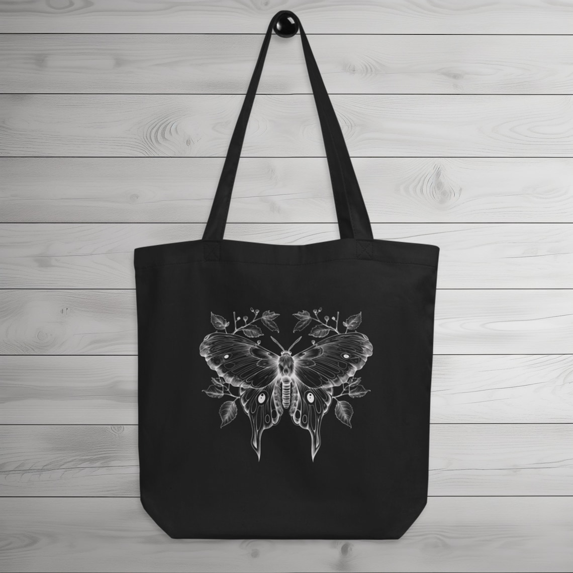 Black Tote Bag, Luna Moth Tote Bag, Moon Moth Tote, Gothic Style Tote ...