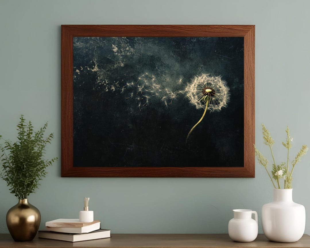 Dandelion, Antique Oil Painting, Moody Wall Art, Vintage Floral Wall ...