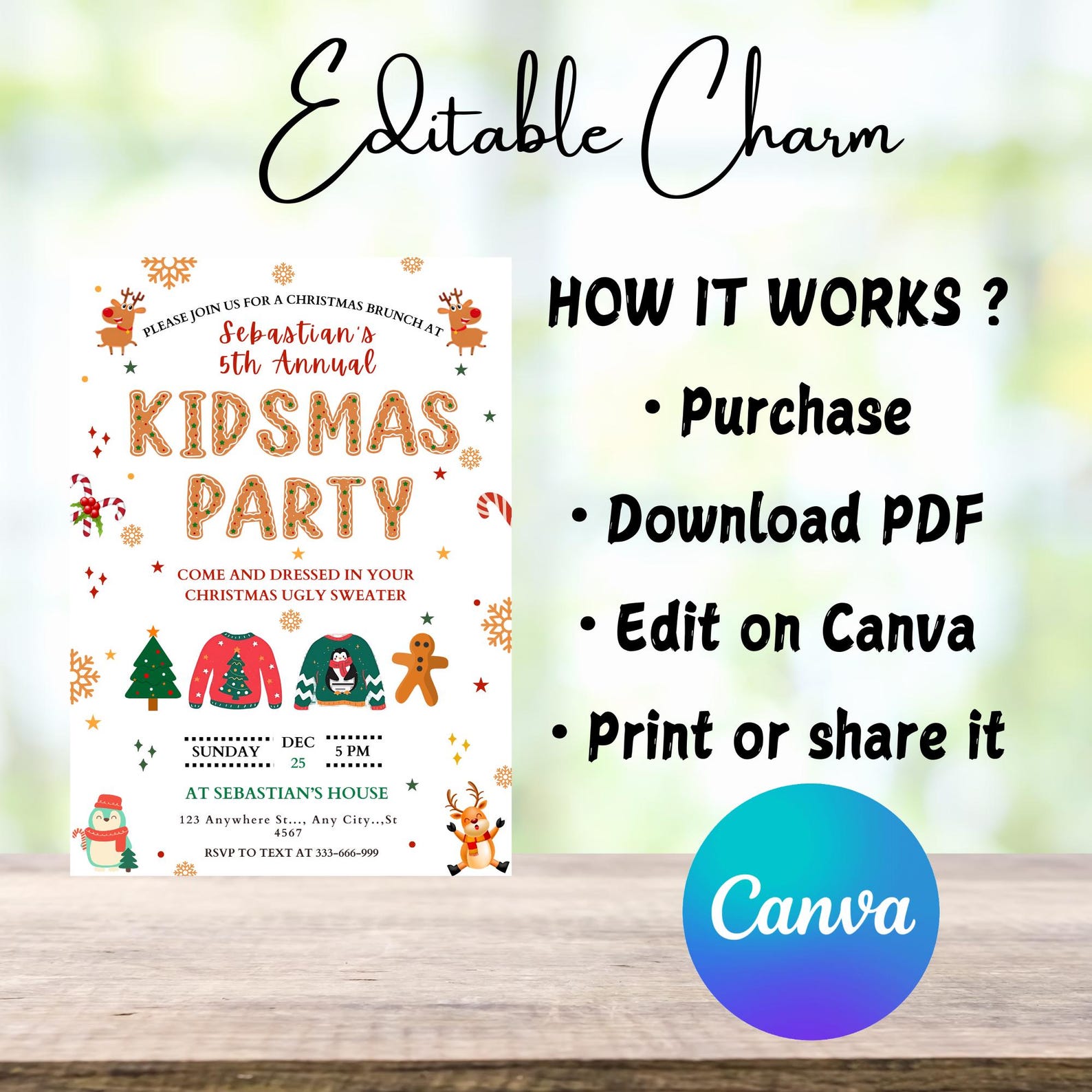 Kidsmas Christmas Invitation, Kids Holiday Party Invitation, Children's ...