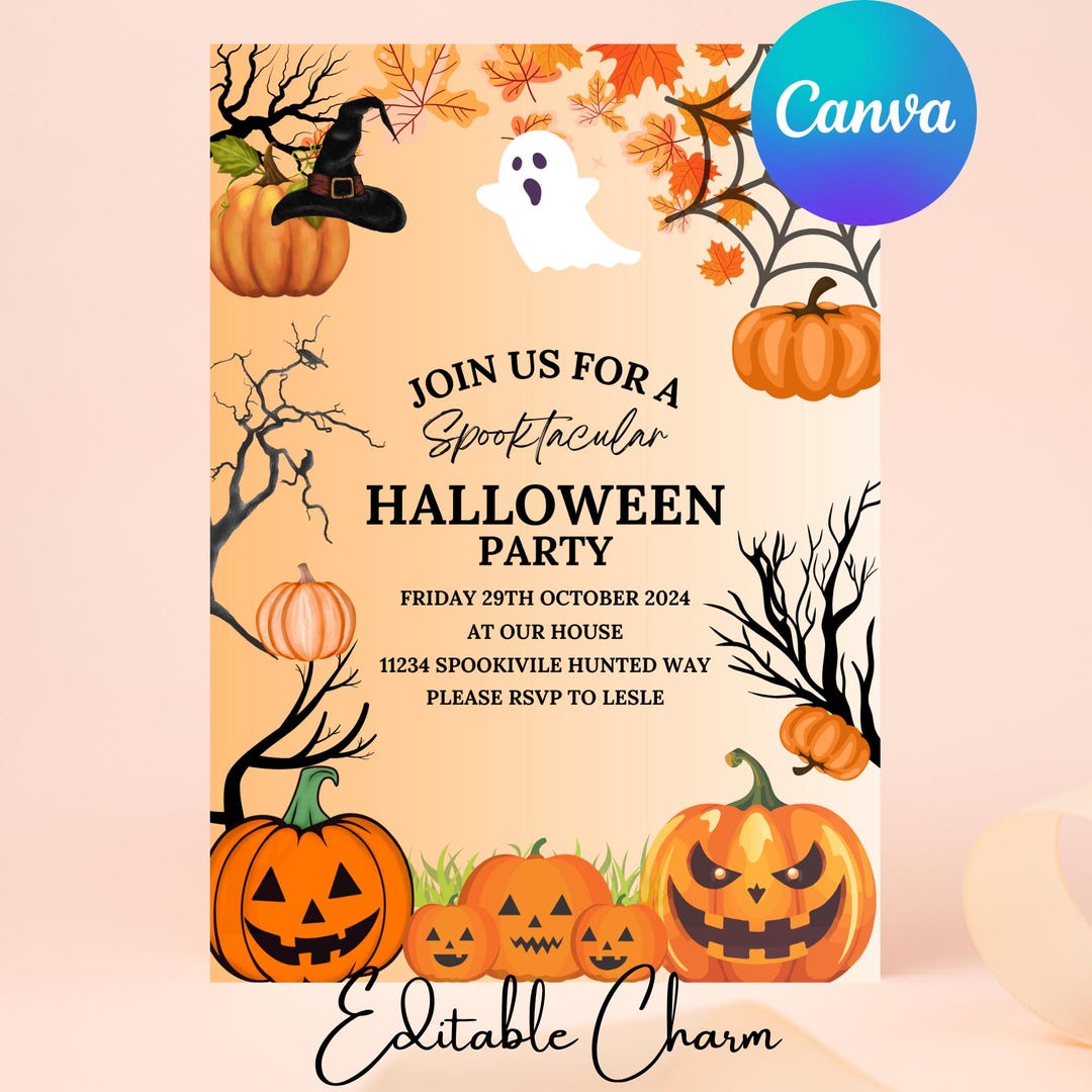 Editable Halloween Party Invitation, Printable Spooky Pumpkin Theme ...