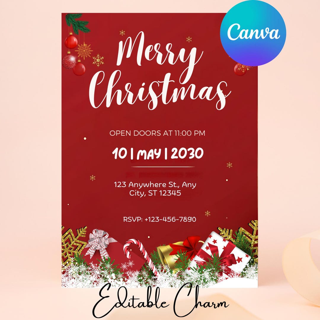 Editable Red Christmas Party Invitation Template Prinable Holiday Party ...