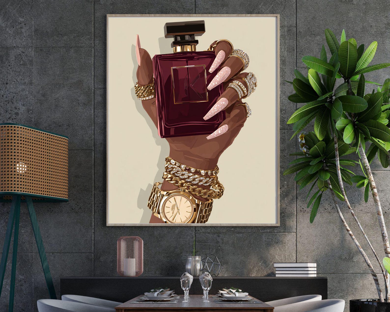 YSL Perfume Bottle in Hand Wall Art, Black Art Prints, Black Girl Art ...