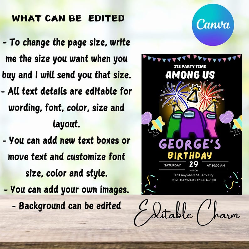 Among Us Invitation Birthday Invitation, Kids Birthday Invitation ...