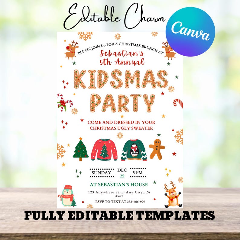 Kidsmas Christmas Invitation, Kids Holiday Party Invitation, Children's ...