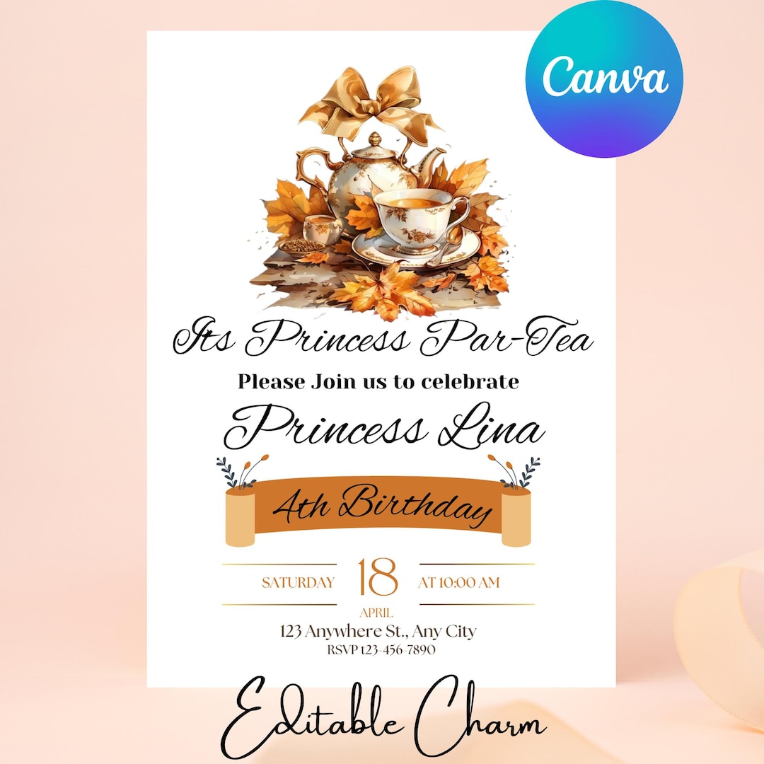 Editable Princess Tea Party Invitation, Printable Princess Invitation ...