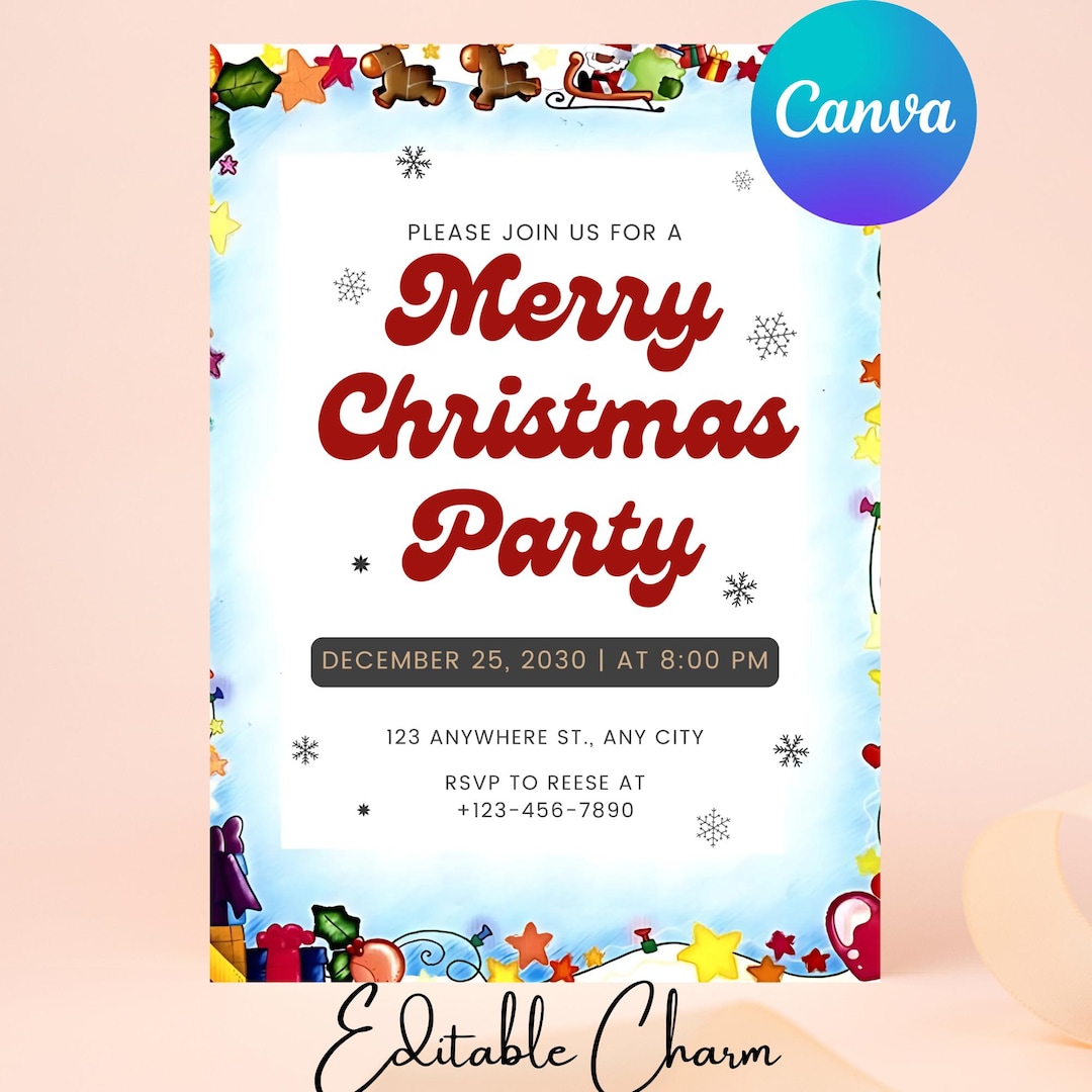Editable Christmas Party Invitation Kids Holiday Invite Christmas ...
