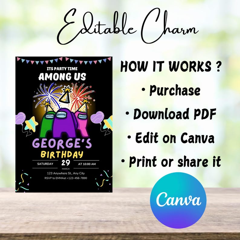 Among Us Invitation Birthday Invitation, Kids Birthday Invitation ...