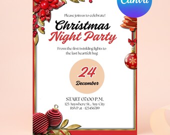 Editable Christmas Party Invitation, Holiday Dinner Party Invite ...