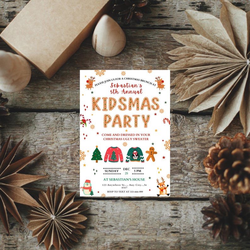 Kidsmas Christmas Invitation, Kids Holiday Party Invitation, Children's ...