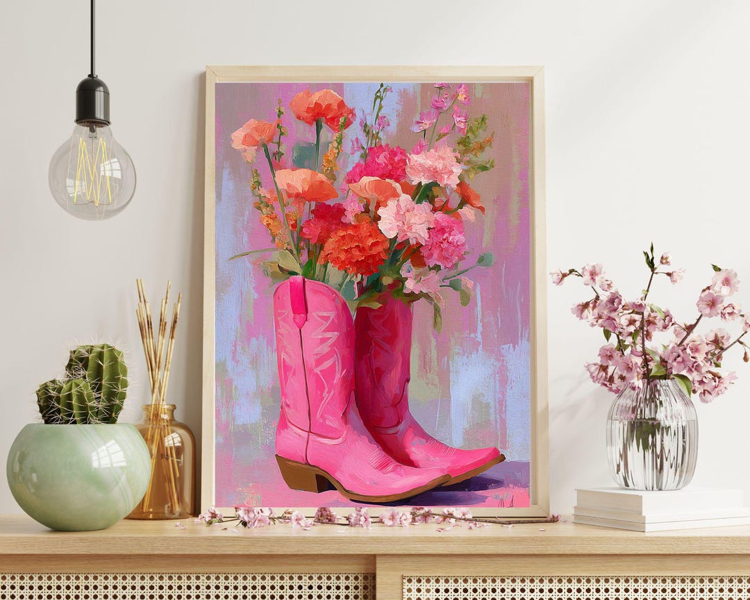 Roze coquette cowgirl laarzen print preppy cowgirl kamer decor schattig ...