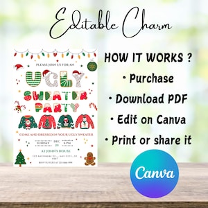 Ugly Sweater Christmas Party Invitation, Editable Ugly Sweater Party ...