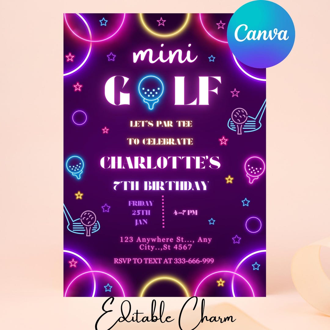 Mini Golf Birthday Invitation Template, Golf Invitation, Glow Party ...