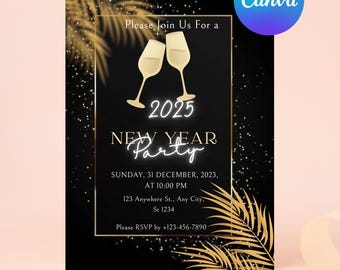EDITABLE New Years Party Invitation, Cheers to the New Year, Printable ...