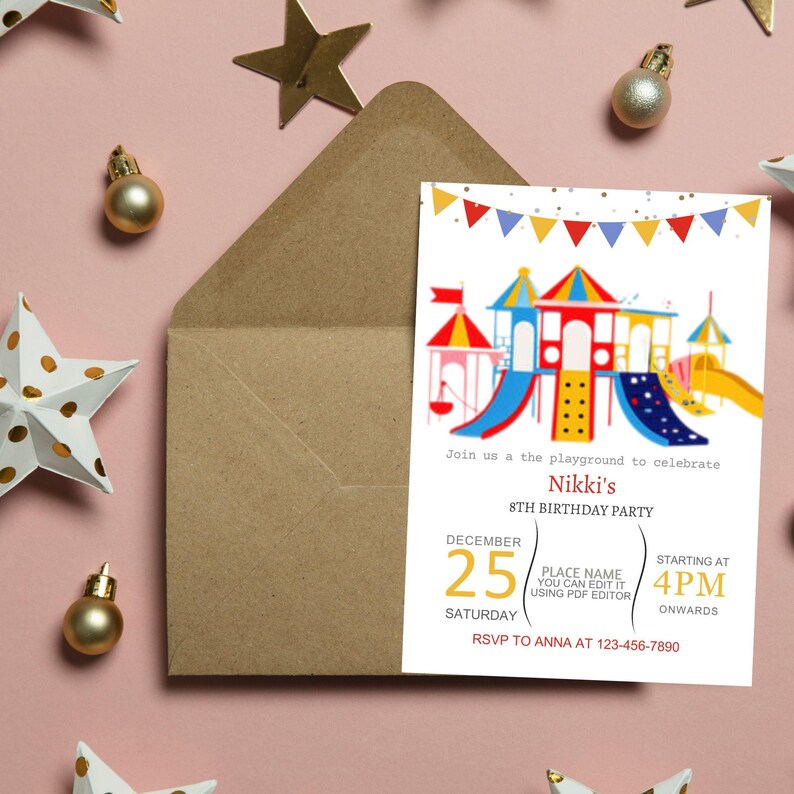 Editable Playground Birthday Party Invitation Girl Let's Play Jungle ...