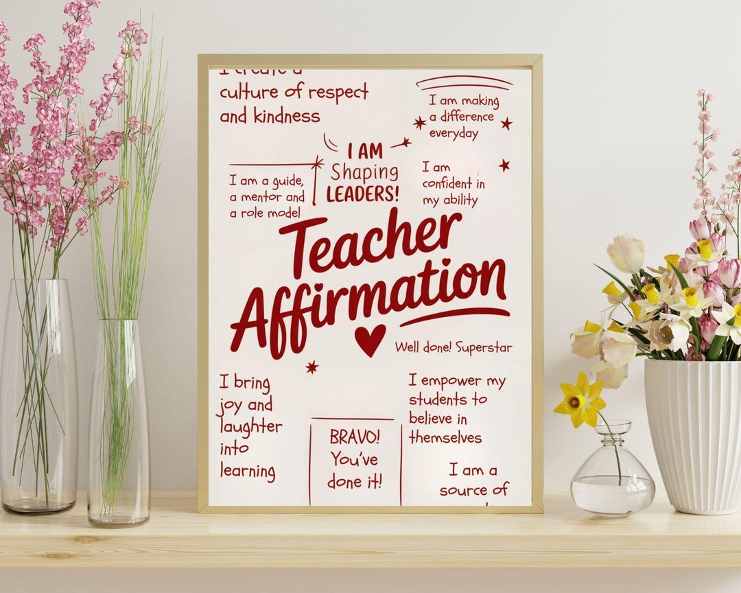 Teacher Daily Affirmations Printable Wall Art, Positive Classroom ...