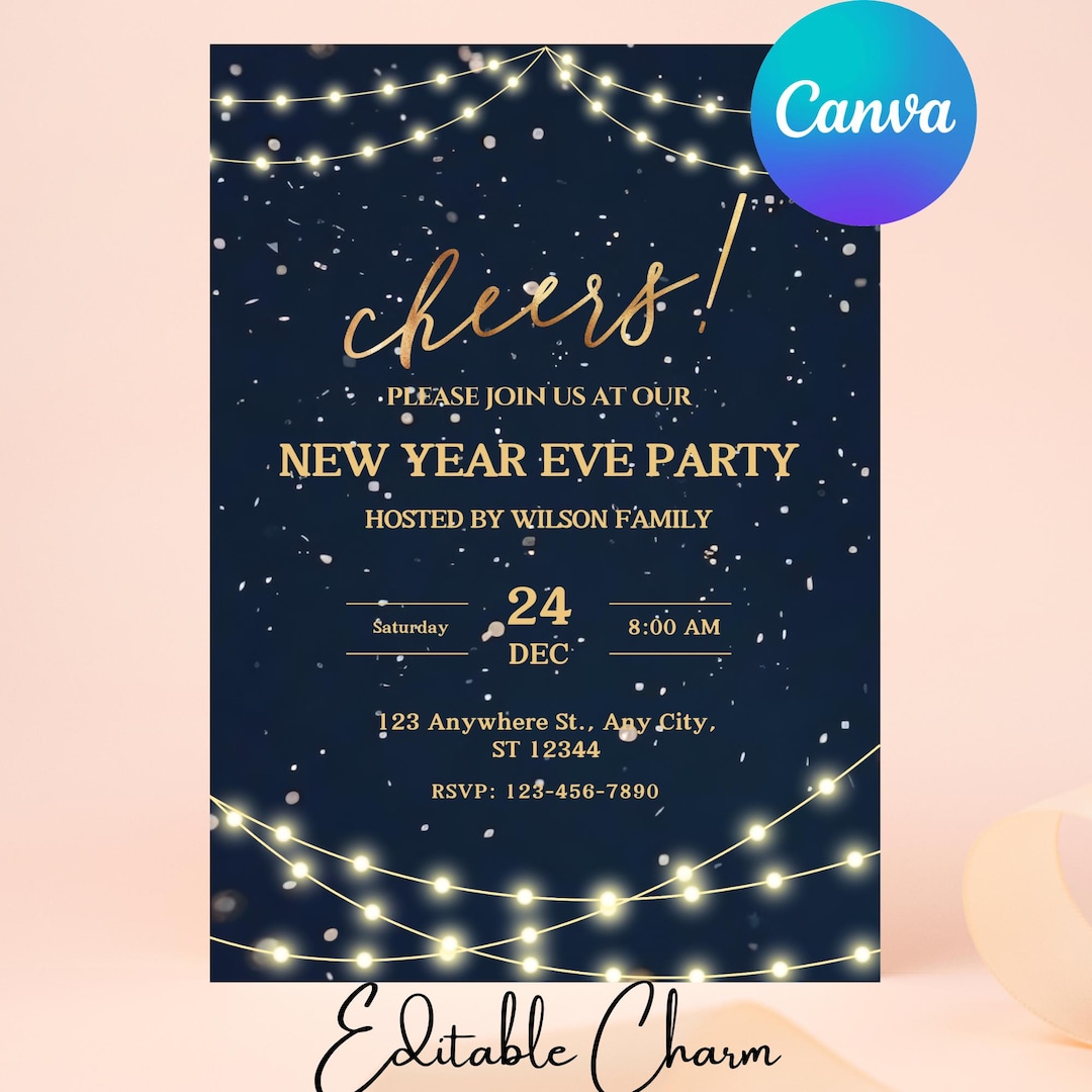 EDITABLE New Years Party Invitation, Cheers to the New Year, Printable ...