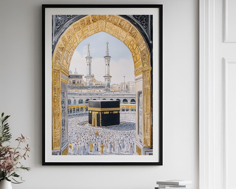 Islamic Kaaba Digital Art Print, Neutral Mosque Wall Decor, Islamic ...