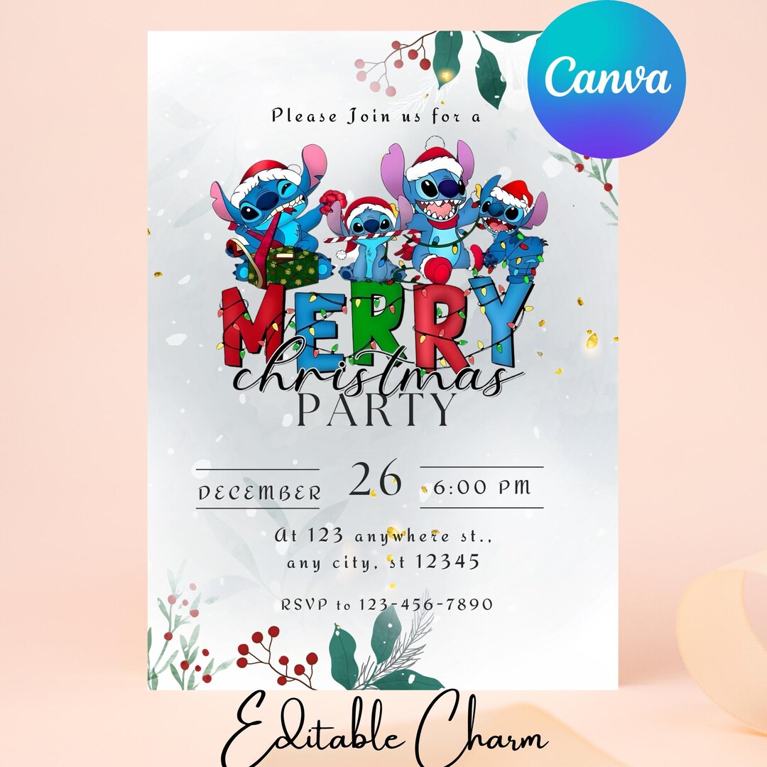 Stitch Christmas Invitation Stitch Invitation Stitch Birthday Stitch ...