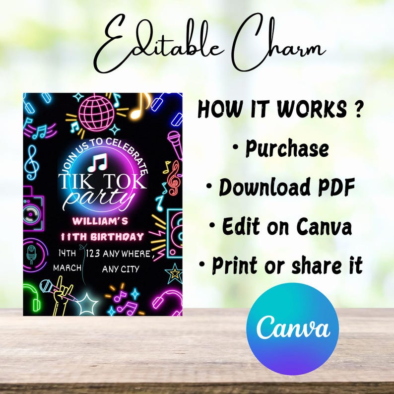 Tiktok Birthday Invitation, Tik Tok Invite, Printable Editable Party ...