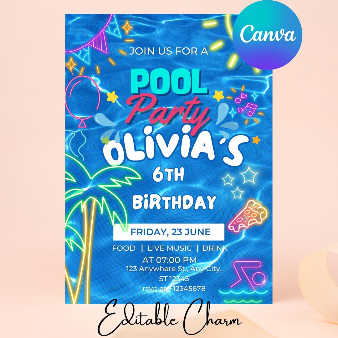 Pool Party Invitation Swim Party Invite Kids Swimming Party Editable ...