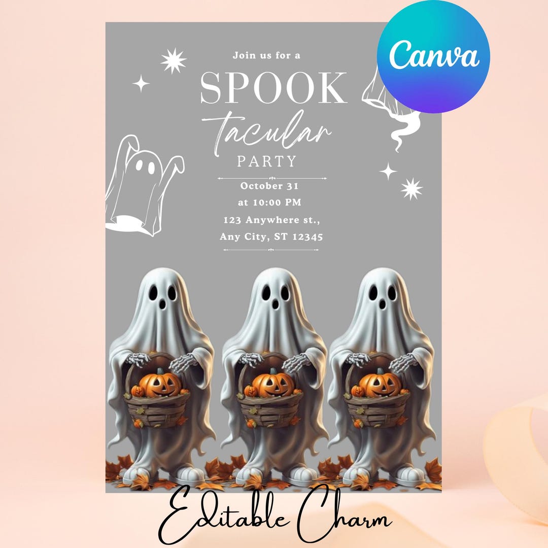 Editable Editable Halloween Birthday Invitation, Halloween Ghost ...