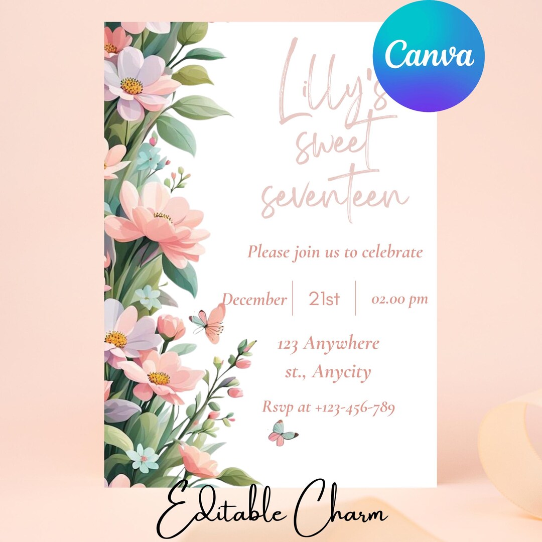 Editable Pink Birthday Party Invitation Template, Hot Pink Floral ...