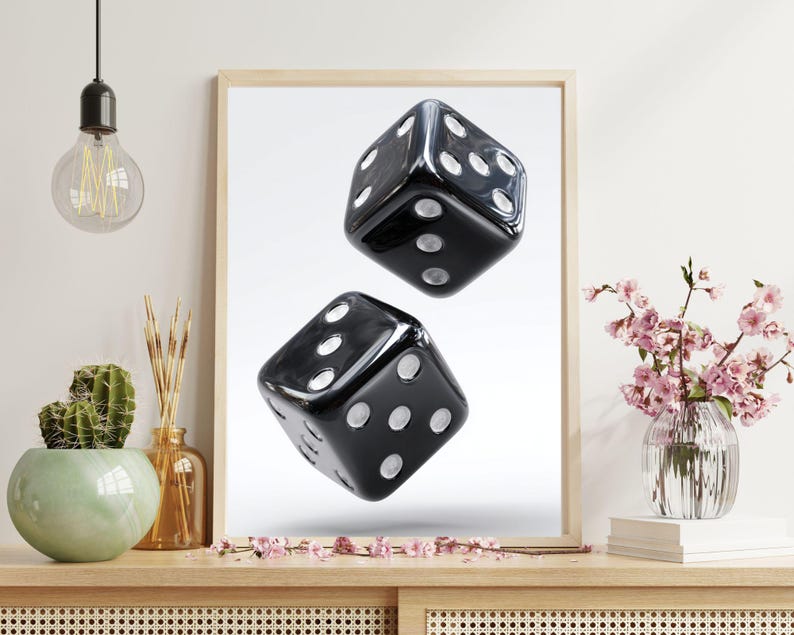 Lucky Me Dice Art Print, Retro Poster, Trendy Wall Art, Black Dice ...