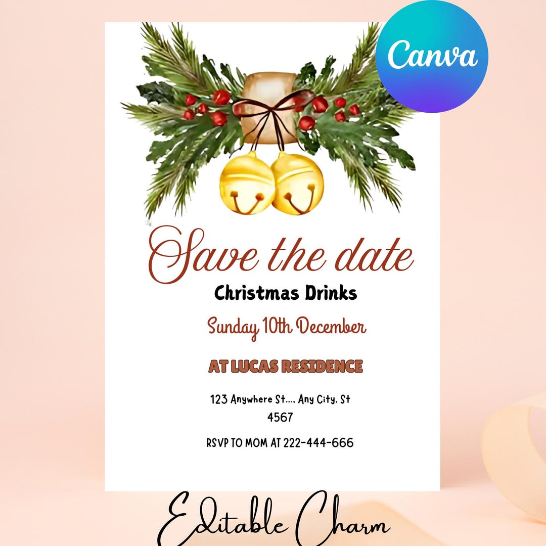 Editable Save the Date Christmas Invitation, Christmas Party Invitation ...