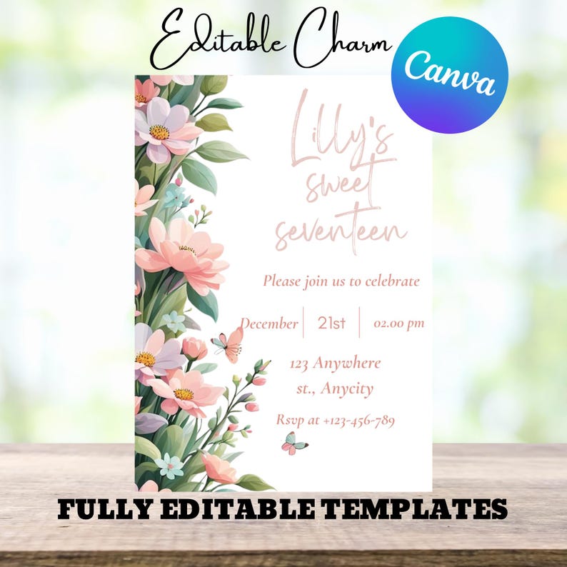 Editable Pink Birthday Party Invitation Template, Hot Pink Floral ...