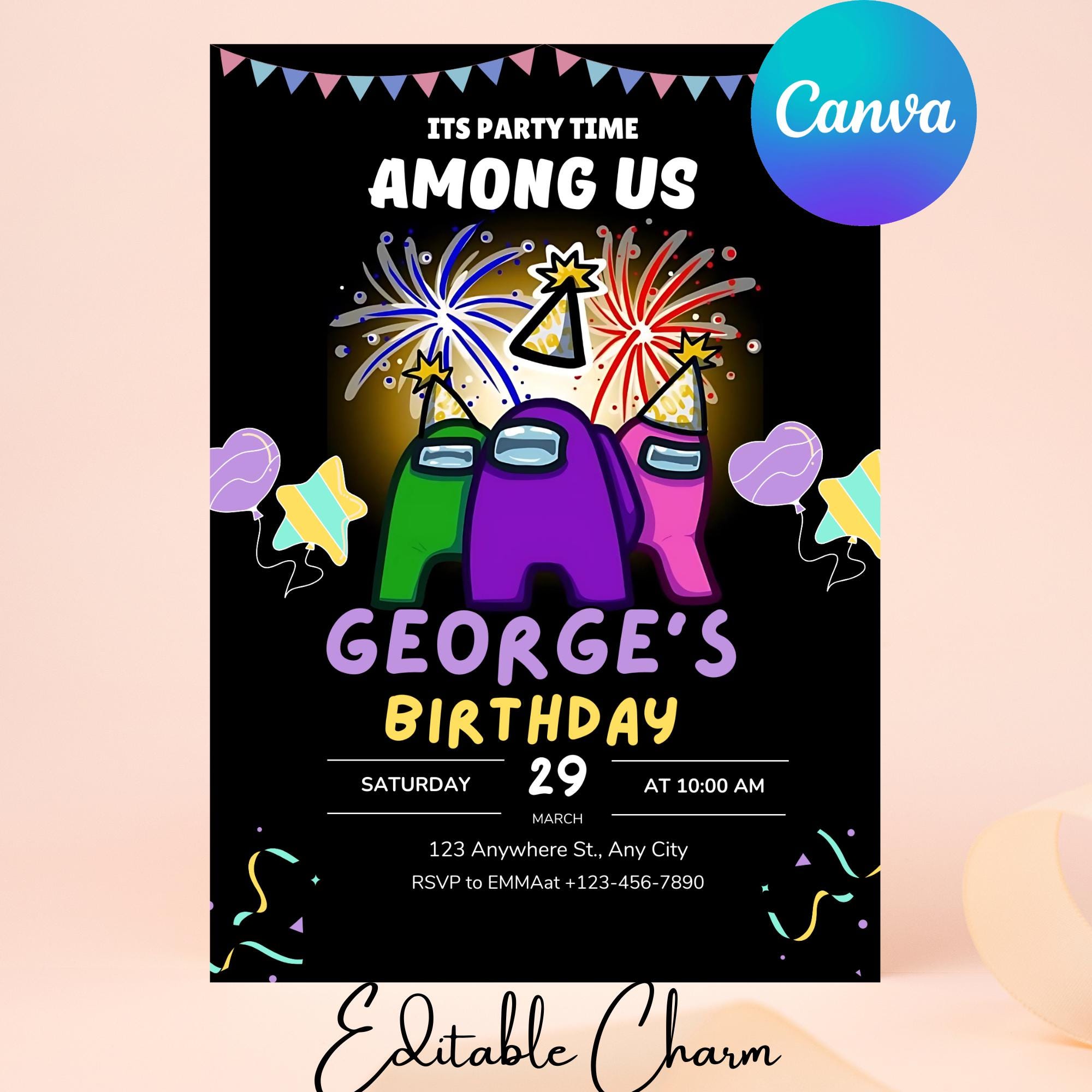 Among Invitation Birthday Invitation, Kids Birthday Invitation, Amoung ...
