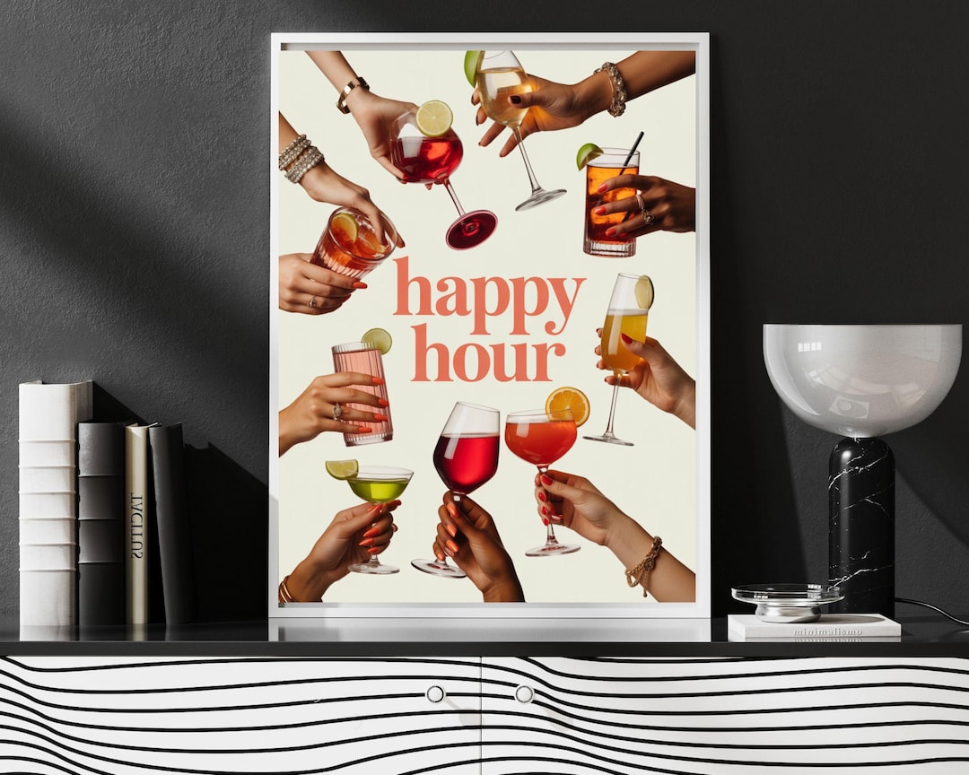 Cocktail Digital Print, Vintage Happy Hour Wall Art, Kitchen Decor ...