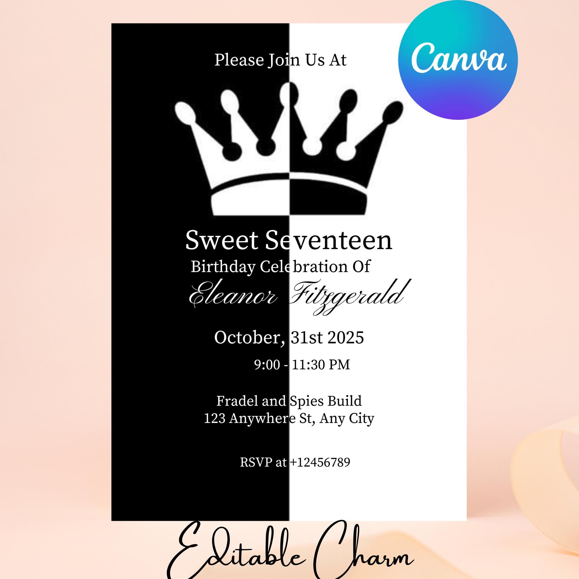 Editable Sweet Seventeen Birthday Invitation Template, Any Age Custom ...