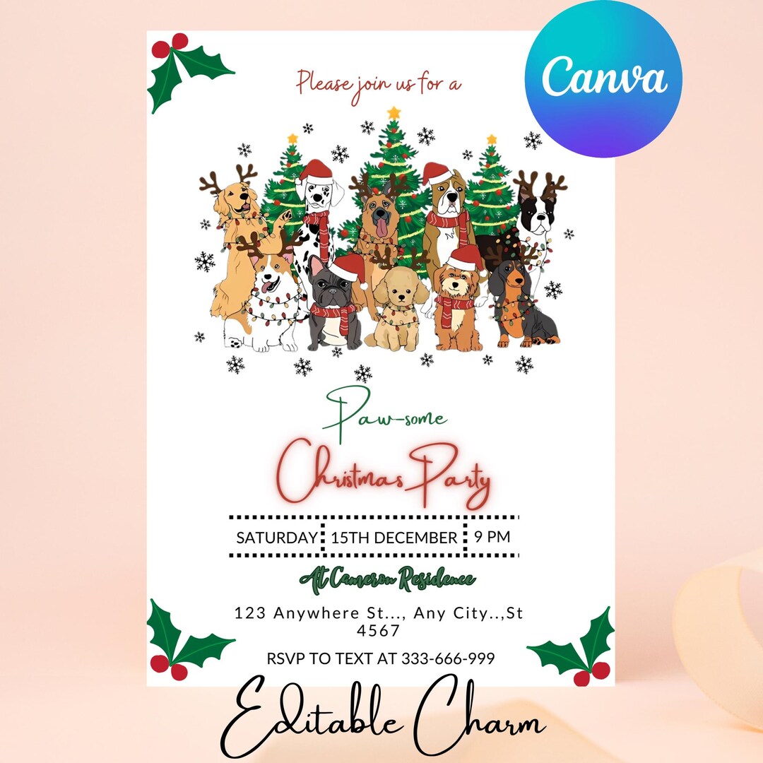 Editable Christmas Dog Invitation Editable, Puppy Party Invitation ...