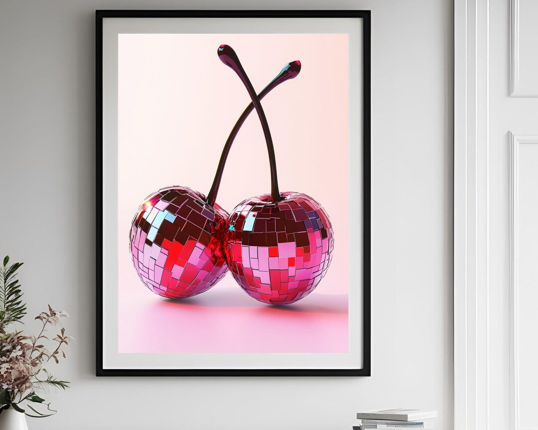 Disco Cherries Art Print | Wall Art Poster | Disco Ball Red Cherries ...