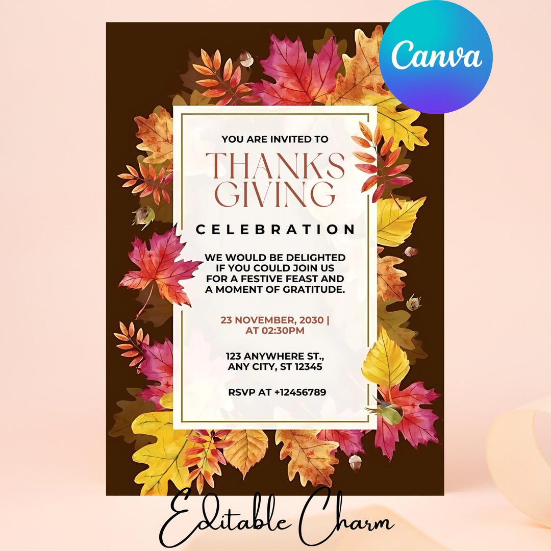 Thanksgiving Dinner Invitation TEMPLATE, Let's Give Thanks, Invite 5x7 ...
