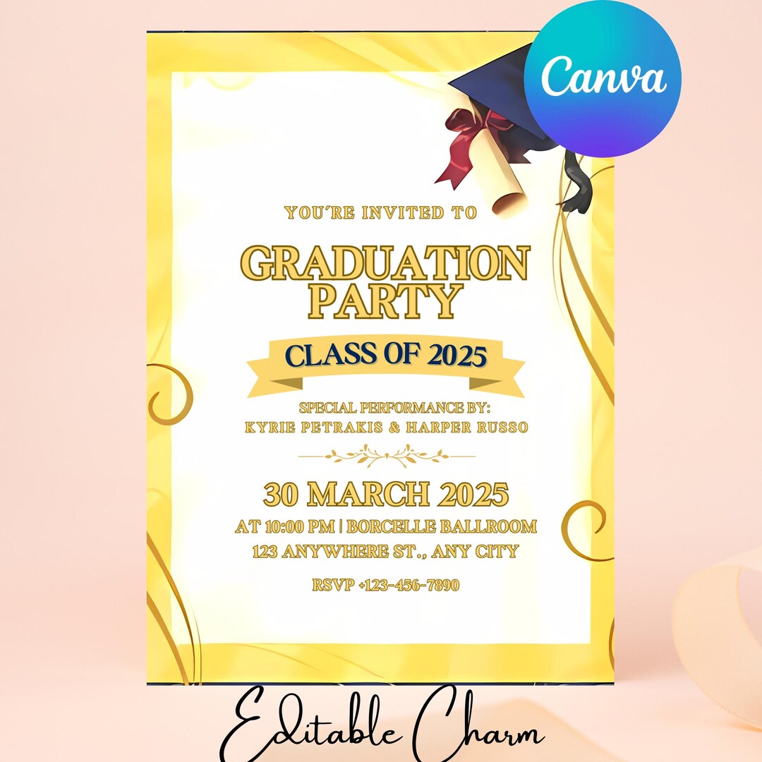 Graduation Invitation Template Printable Editable Electronic Graduation ...