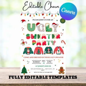 Ugly Sweater Christmas Party Invitation, Editable Ugly Sweater Party ...