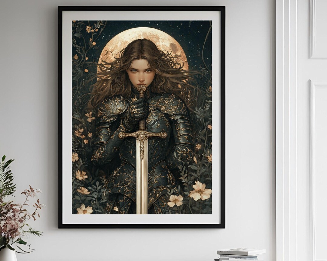Female Medieval Knight Tapestry Style Art Mythical Celestial Fantasy ...