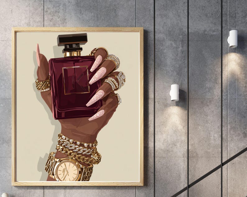 YSL Perfume Bottle in Hand Wall Art, Black Art Prints, Black Girl Art ...