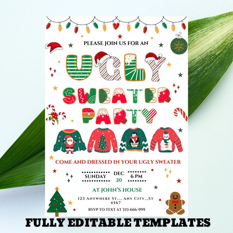 Ugly Sweater Christmas Party Invitation, Editable Ugly Sweater Party ...
