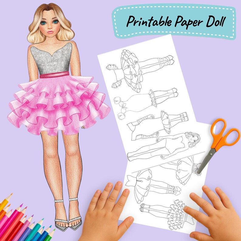 Printable Paper Doll Coloring Set: DIY Dress-up Activity (PDF Download ...