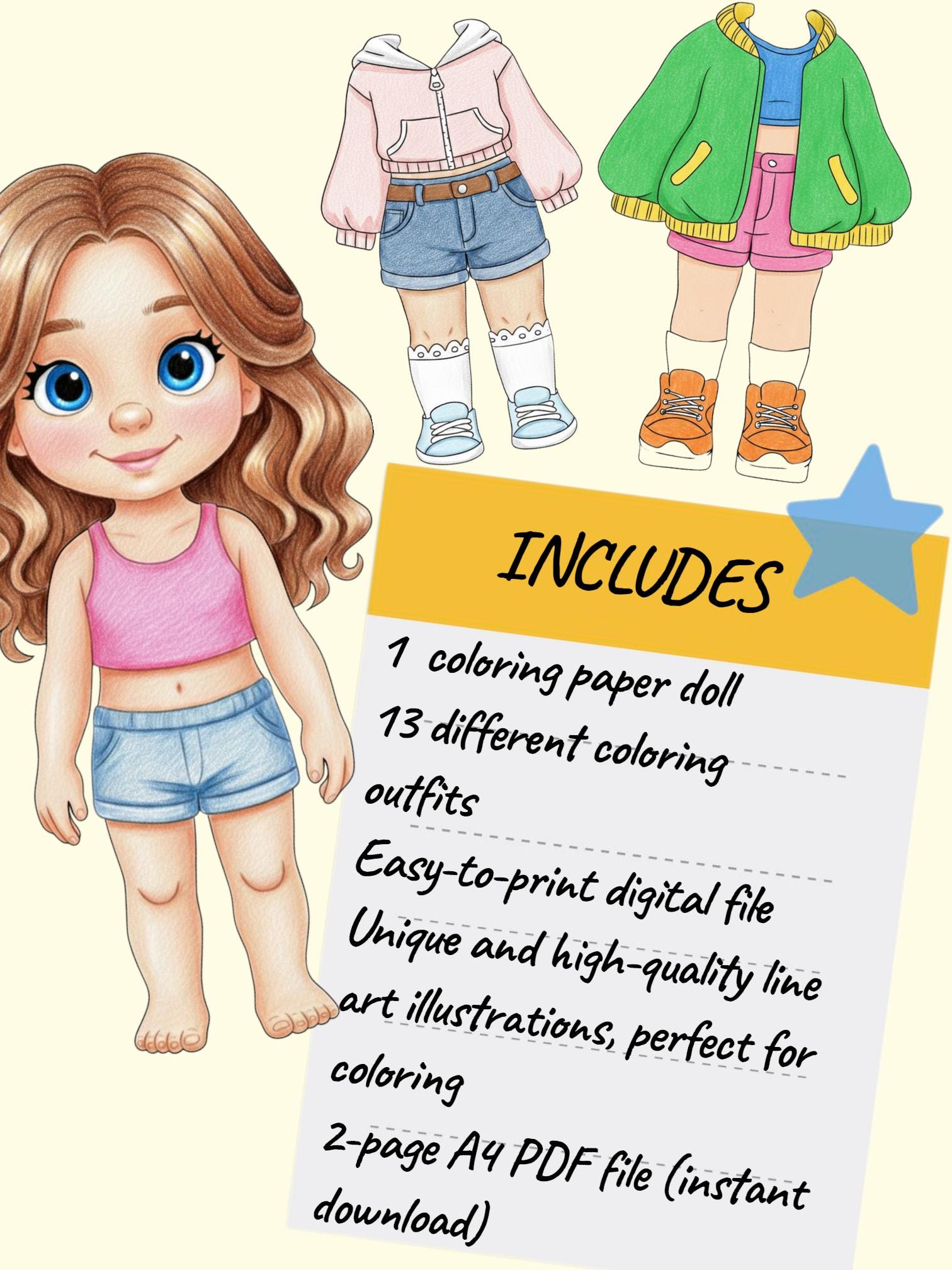 Printable Paper Doll Coloring Set: DIY Dress-up Toy (PDF) - Etsy