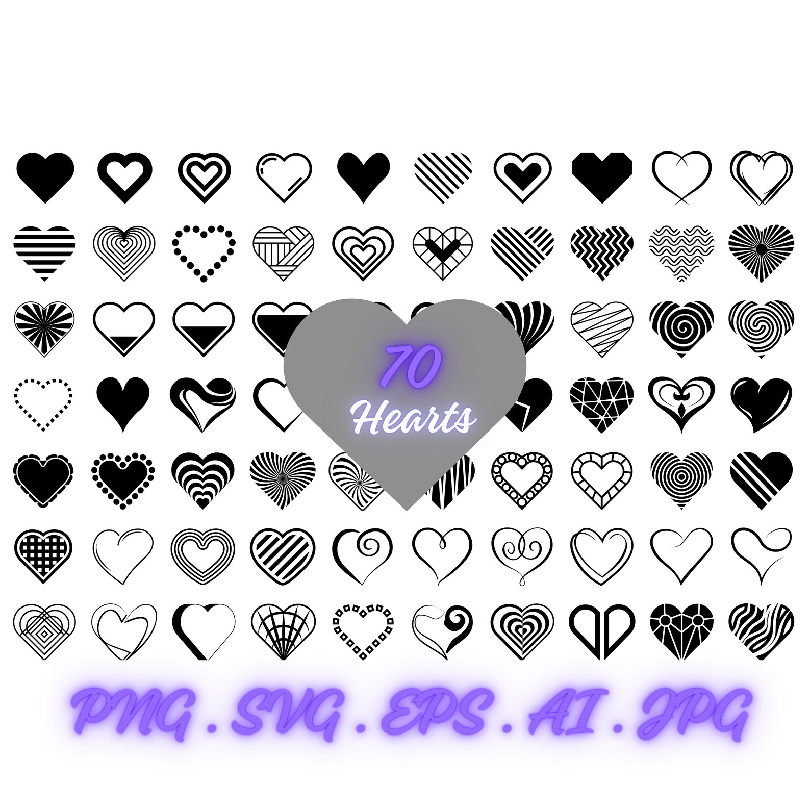 Hearts Svg Bundle, Heart Outline Svg, Heart Cut Files, Heart Clipart ...