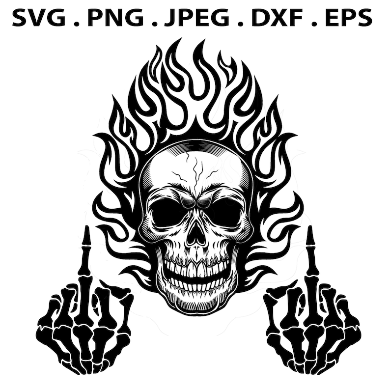 Skull Middle Finger Svg Png , Skull Svg ,silhouette, Skeleton Svg , Skull Shirt Svg , Skull ...