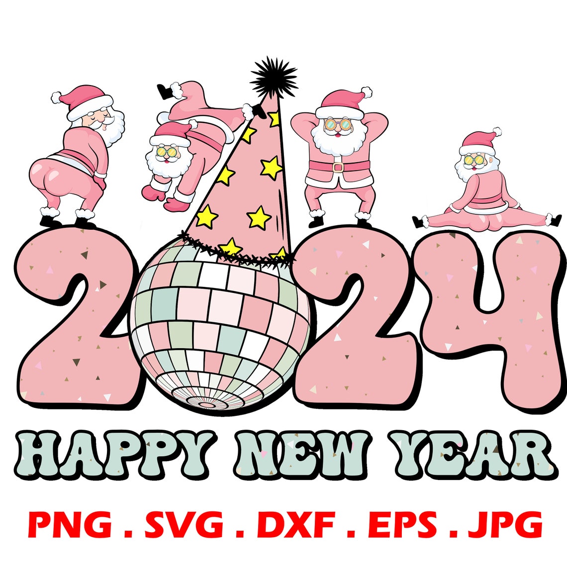 Santa 2024 Dancing SVG , Merry Christmas , Happy New Year Png, Santa ...