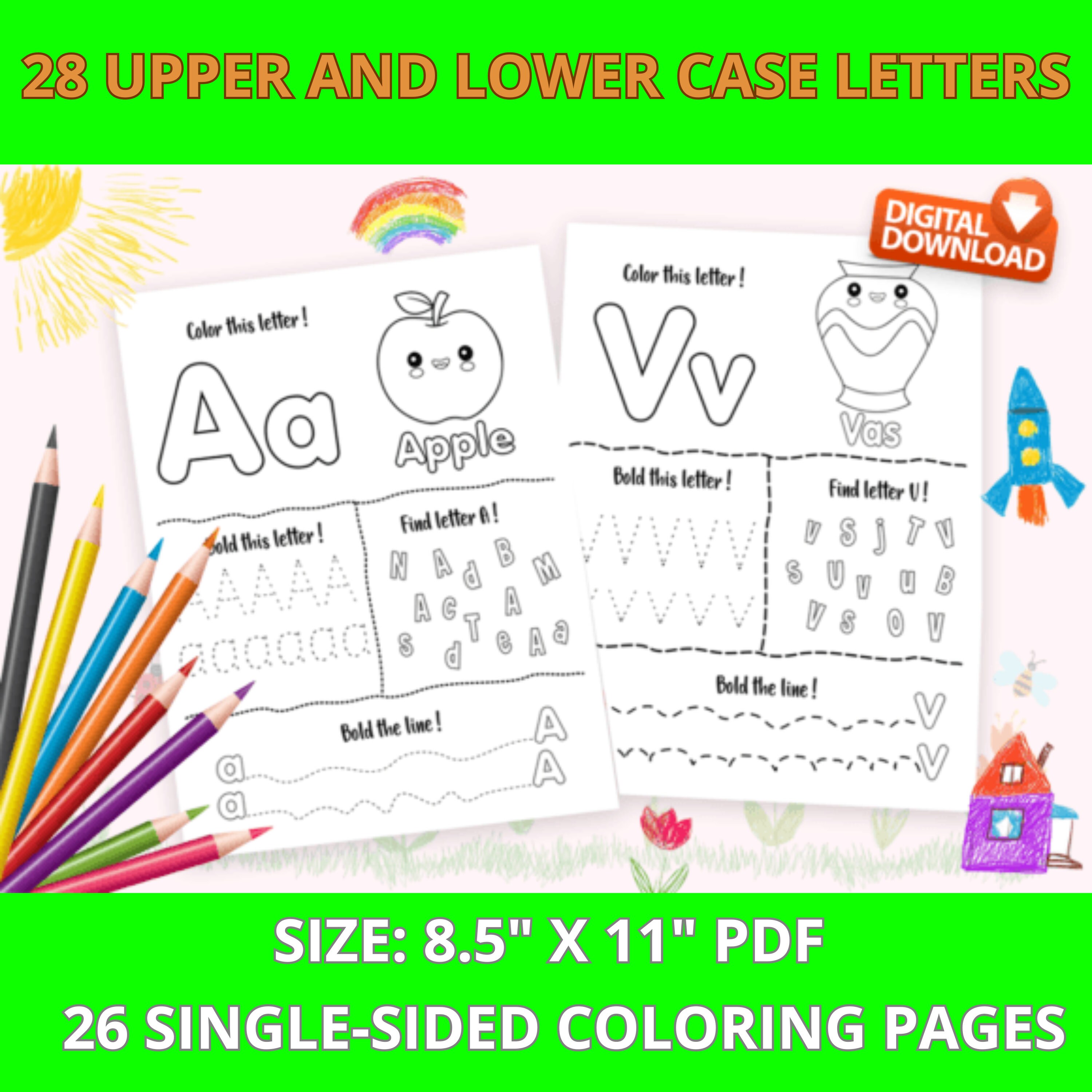 ABC Coloring Book Blank, Alphabet Drawing Pages, ABC Baby Shower Book ...