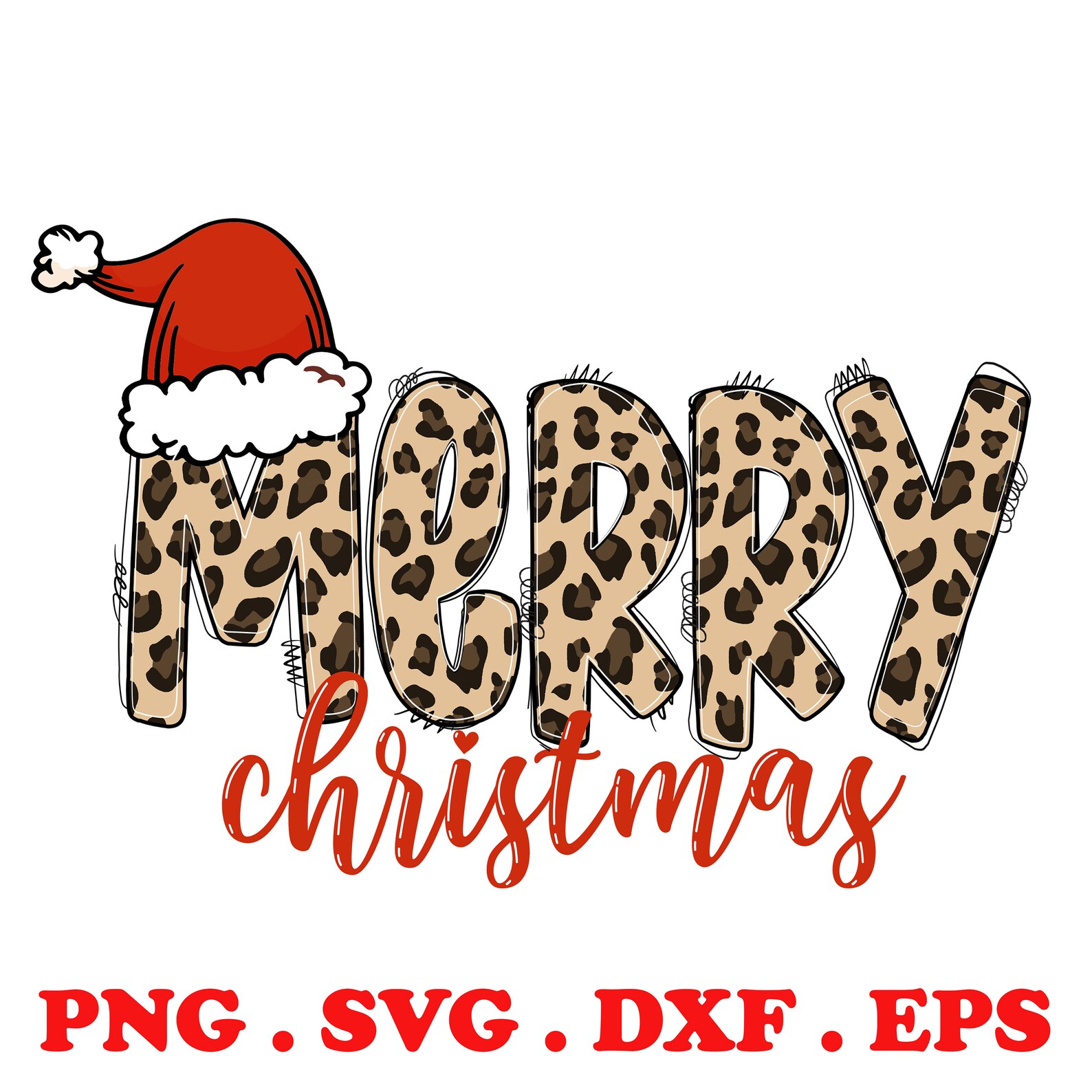 Merry Christmas Leopard Print PNG, Merry Christmas Varsity With Santa ...