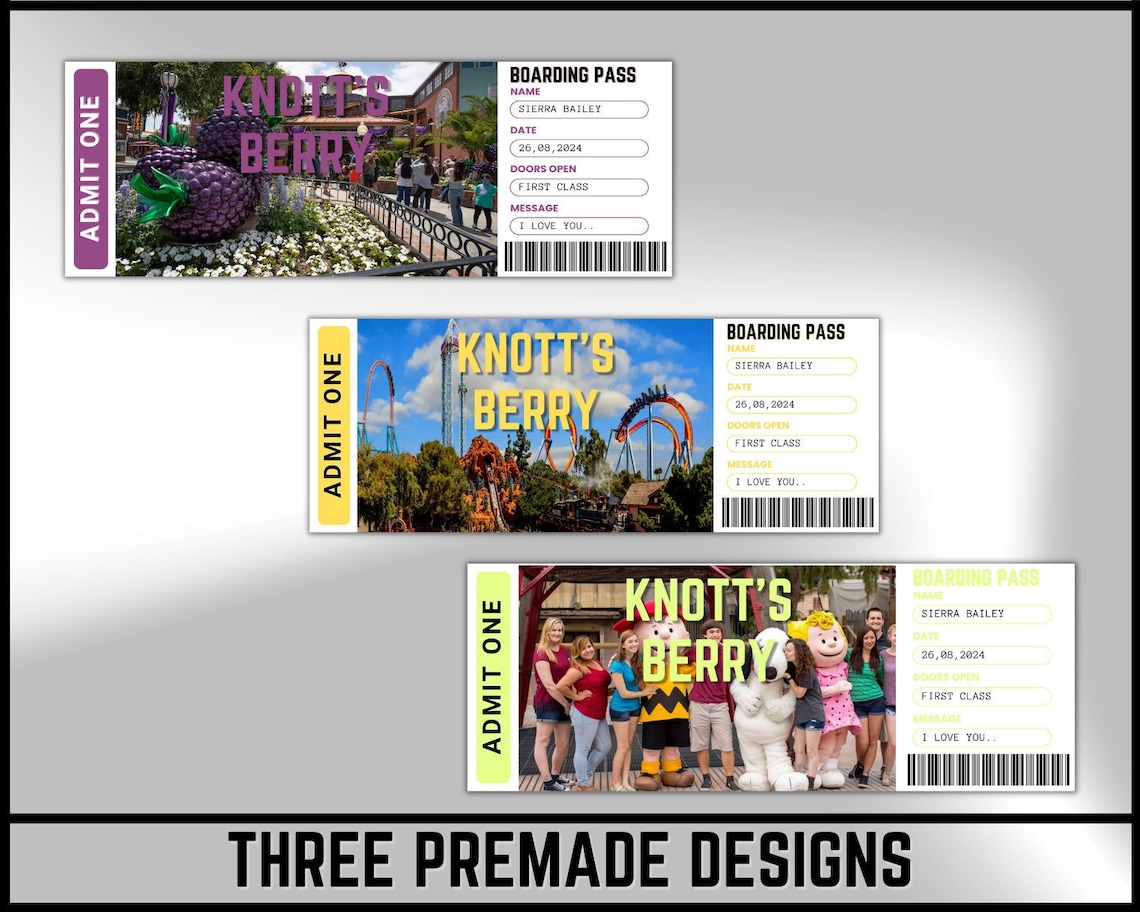 Printable KNOTTS BERRY FARM Canva Template Surprise Trip Gift Ticket ...
