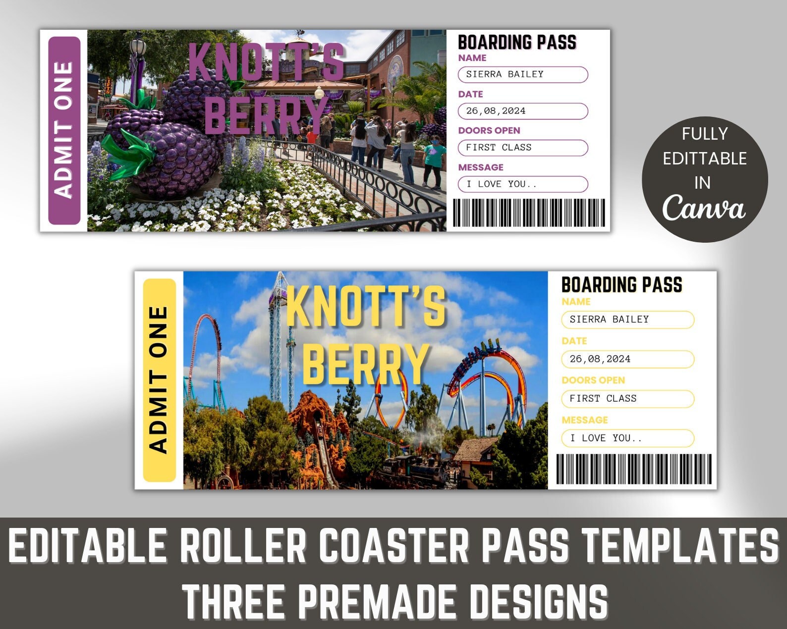 Printable KNOTTS BERRY FARM Canva Template Surprise Trip Gift Ticket ...